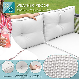 NICESOUL Patio Furniture Set Heavy Duty, Modern Outdoor Loveseat Sofa Chair with Side Table, All-Weather PE Rattan Double-Layered Woven Rope Iron Frame Thick Cushion Couch for Outside Backyard 2 Seats