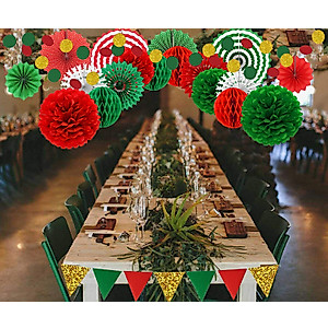 Christmas Party Decorations Banner Indoor and Outdoor Handmade Paper Fan, Honeycomb Trees Honeycomb hat,Christmas Banner Bunting,Swirls Garland Foil Hanging for Christmas Birthday Wedding Baby Shower