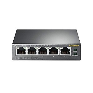 TP-Link 5 Port Gigabit PoE Switch | 4 Port PoE 56W | 802.3af Compliant | Shielded Ports | Traffic Optimization | Plug and Play | Sturdy Metal (TL-SG1005P) (Renewed)