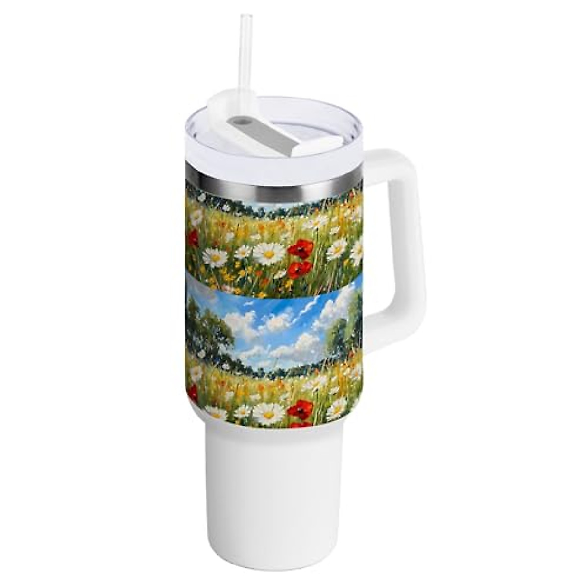 Bokkoy An Oil Painting Of Wildflowers 40oz Tumbler with Handle and Straw Stainless Steel Tumbler with Lid Reusable Vacuum Insulated Cup