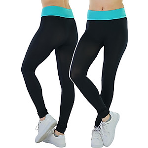 ToBeInStyle Women's Fold Over Yoga Leggings - Mint-Black - One Size