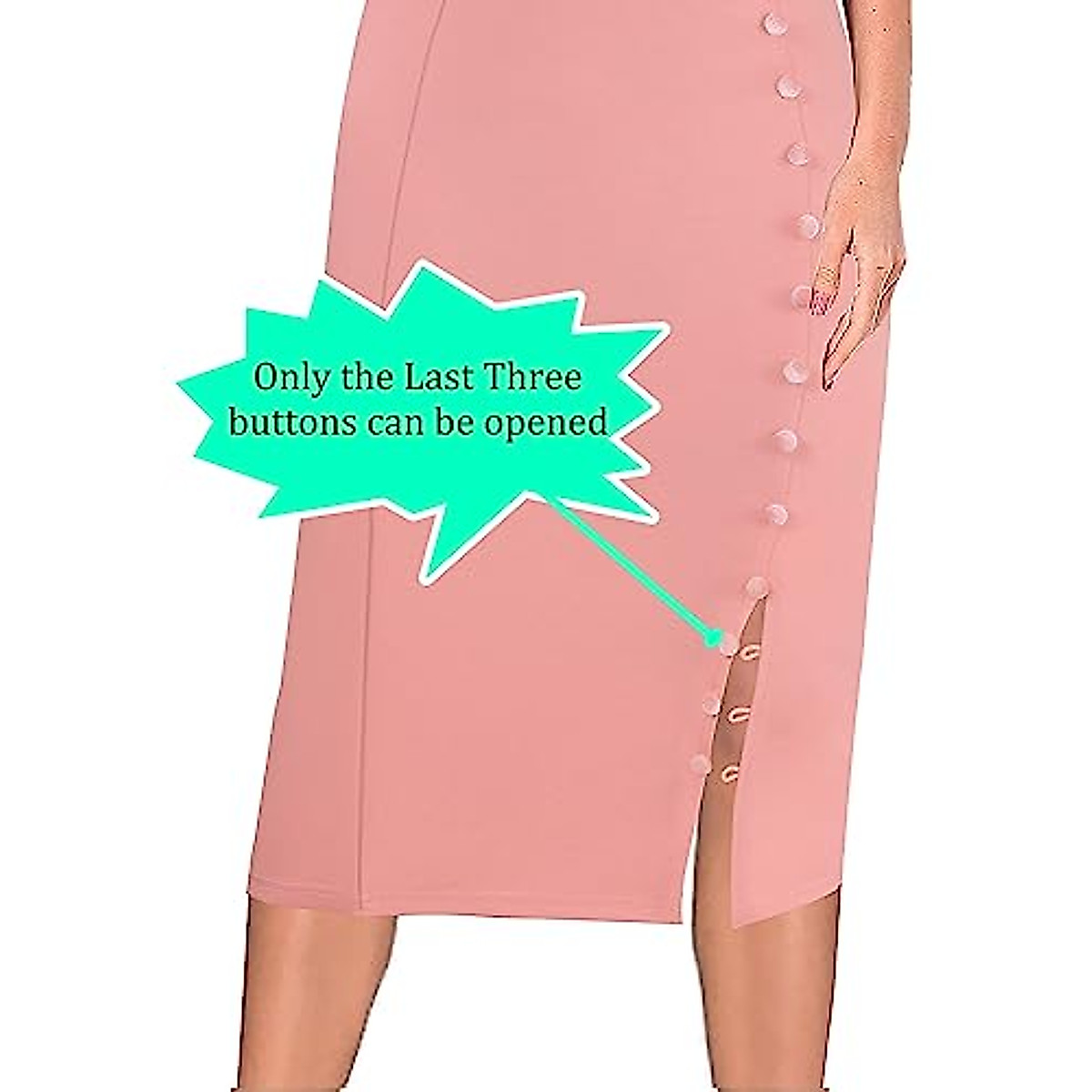 VFSHOW Womens Wear to Work Buttons Slit Pleated Notch V Neck Flattering Business Party Office Church Slim Bodycon Pencil Sheath Midi Dress (Peach Pink, X-Large) 10246 PIK XL