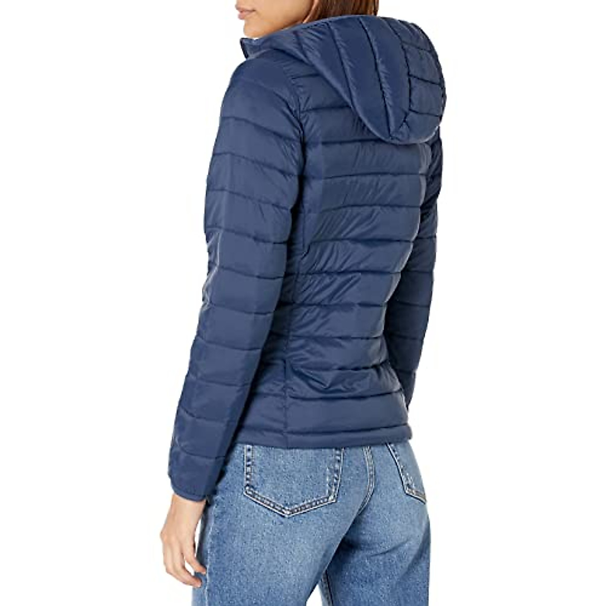 Amazon Essentials Women's Lightweight Long-Sleeve Full-Zip Water-Resistant Packable Hooded Puffer Jacket, Navy, Medium