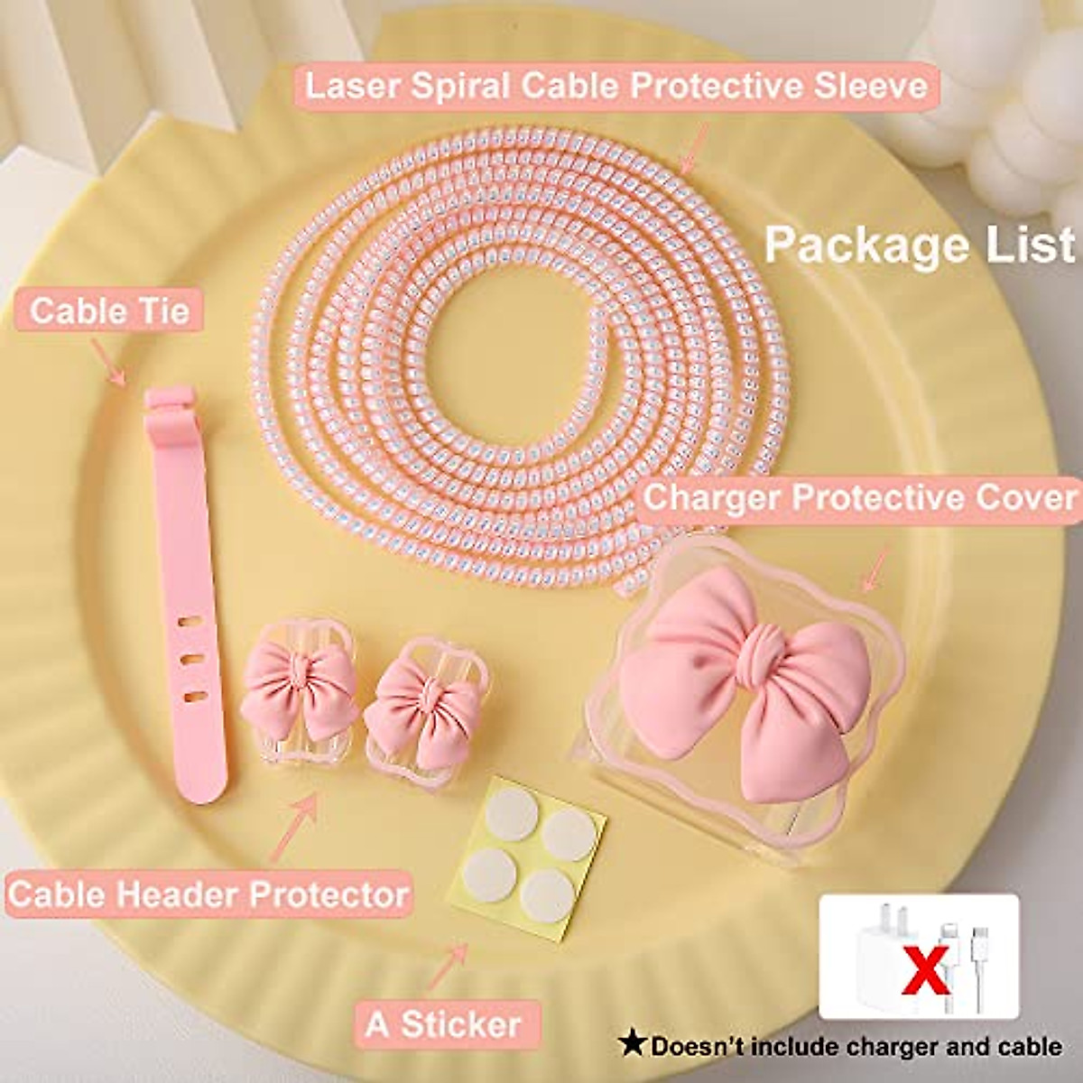 QLD COVER iPhone/iPad 18W/20W USB-C Charger Cover Cute 3D Bow Tie Design Clear Soft Charger Protector Kawaii Cable Saver for iPhone 11 12 13 14 Pro Max Fast Power Adapter, Bow Pink (5 in 1)