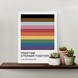 Rainbow Pride Canvas Wall Art Poster Print Gift, Colorful Stronger Together Love Will Always Win Pride Painting Picture Ready to Hang Home Bedroom Decor (11.5" x 15")