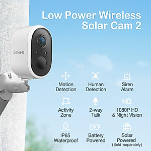 Sense-U Baby Security Camera 2 for Outdoor or Indoor, HD Smart Monitor for Baby, Pet, Human, with Night Vision, PIR Motion Detection, Siren Alarm, No Monthly Fee