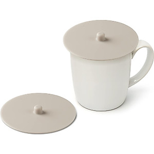 Carrotez 2 Pack Silicone Cup Cover Lids, 4.3 Inch Mug Covers, Reusable Silicone Coffee and Tea Cup Lids - Ivory