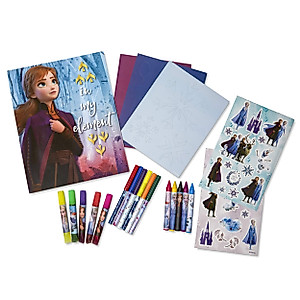 Frozen 2 Deluxe DIY Art Supplies Set with Stencils, Sticker Sheets, Coloring Pad, Markers, Jumbo Crayons, and Glitter Glue