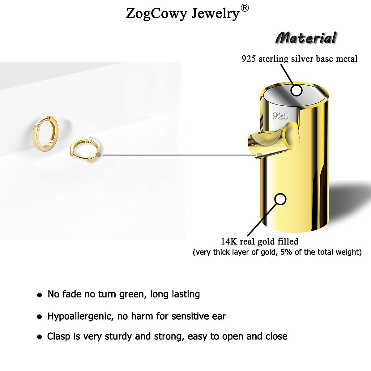 925 Sterling Silver Small Gold Hoop Earrings for Women Girls 14K Gold Huggie Earrings Tiny Hypoallergenic Cartilage Earrings Hoops 5mm 6mm 7mm 8mm 9mm 10mm 12mm