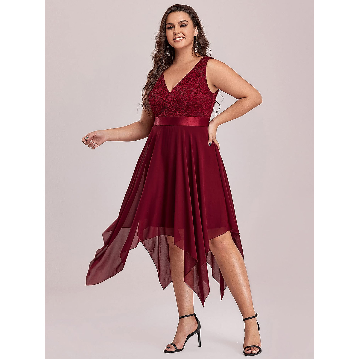 Ever-Pretty Plus Women's Plus Size Deep V Neck Asymmetric Evening Party Dress Burgundy US26