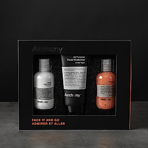 Anthony Face It & Go Kit, Set Includes Glycolic Facial Cleanser 3.4 Fl Oz. All Purpose Facial Moisturizer 3 Fl Oz. Facial Scrub 3.4 Fl Oz.