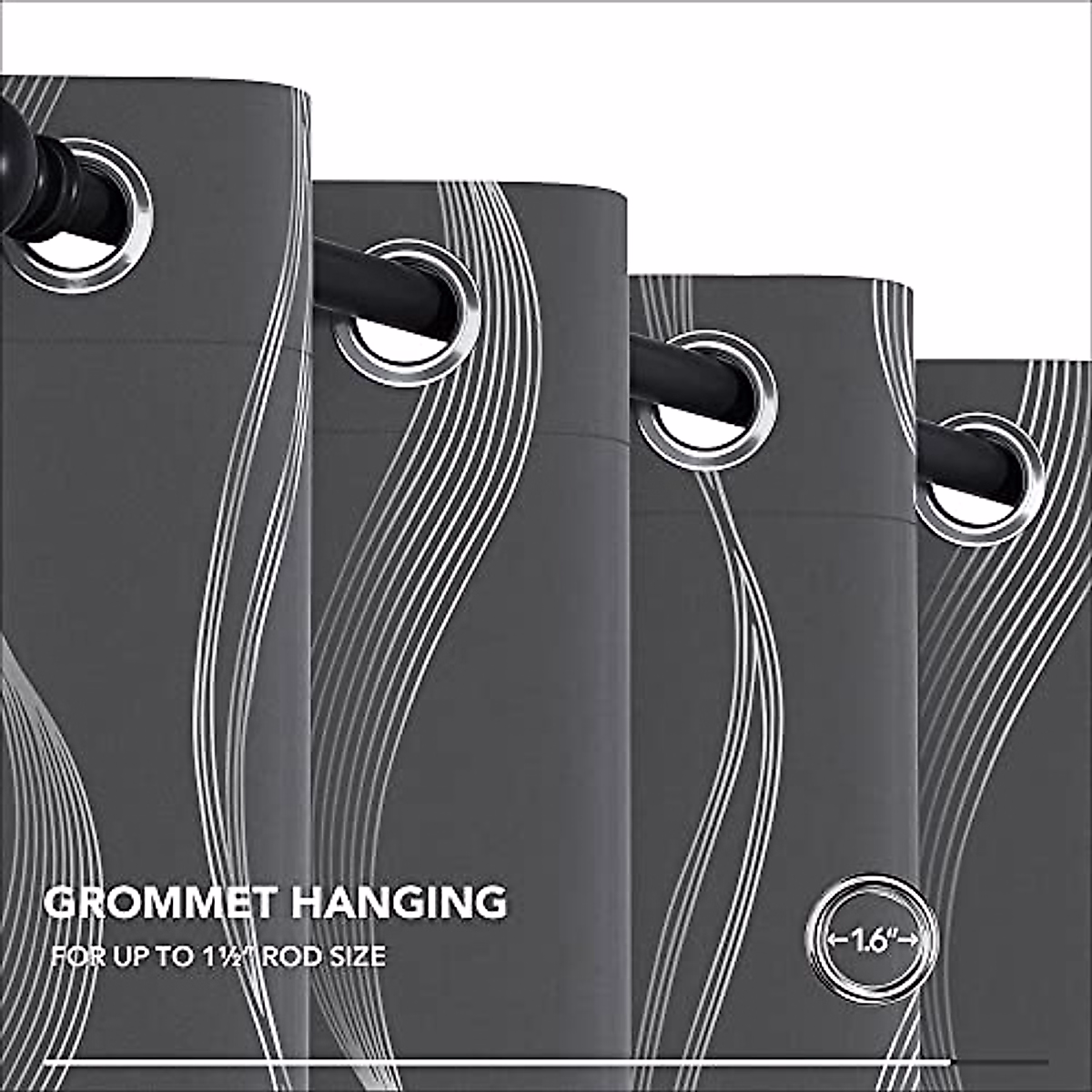 Deconovo Blackout Curtains for Bedroom 84 Inches Long,Wave Foil Print Room Darkening Black Out Curtains for Living Room, 2 Panels Set, 52 by 84 Inch, Dark Grey