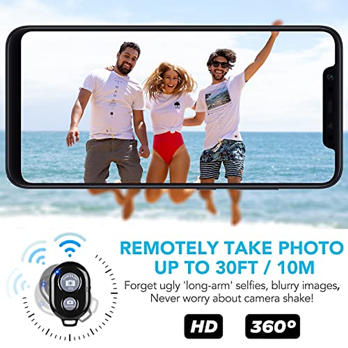 2 Pack Wireless Camera Remote Control - Wireless Remote for iPhone & Android Phones iPad iPod Tablet, Clicker for Photos & Videos - Blue&Pink