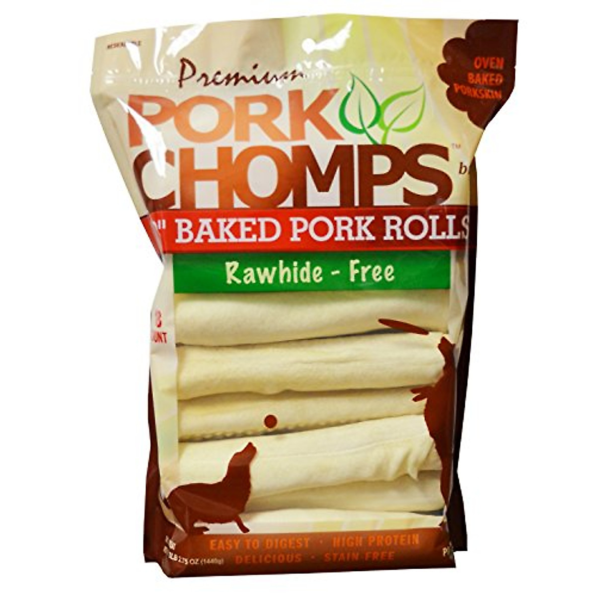 Pork Chomps Baked Pork Skin Dog Chews, 8-inch Rolls, 18 Count