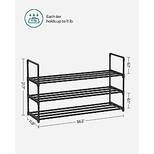 SONGMICS Shoe Rack, 3 Tier Shoe Organizer, Metal Shoe Storage Shelf for 15 Pairs of Shoes, Easy to Assemble, Entryway, Black ULSA303B02
