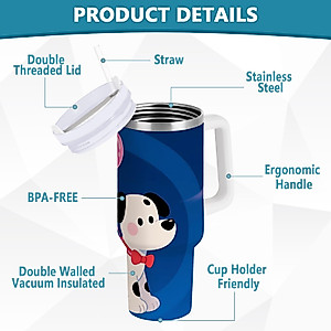Nexawaveo Stainless Steel Tumbler with Handle and Straw Charming Puppy Bluesky Fits in Standard Cup Holder Iced Coffee Cups for Smoothie Cocktail Beer Soda Fruit Juice