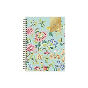 Blue Sky Day Designer for 2023-2024 Academic Year Weekly and Monthly Planner Notes, 5.8' x 8.6', Frosted Cover, Climbing Floral Mint (137884-A24)