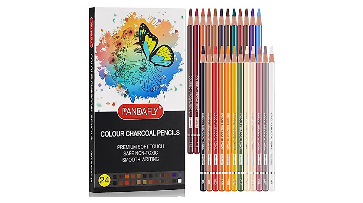 PANDAFLY 24 Colors Charcoal Pencils for Artists