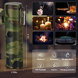 Scotte Electric Lighter USB Rechargeable Plasma Lighter Waterproof Lighter with Flashlight Arc Lighter Include 5 in 1 Magnesium Fire Starter for Outdoor Camping Hiking Tactical Survival Lighter