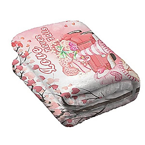 delaimastor Valentines Day Blanket Super Soft Flannel Fleece Throw Blankets Pink Red Love Heart Gnomes Truck Blanket Cozy Warm Fuzzy Plush Microfiber Blankets for Couch Bed Sofa Valentines Day Decor
