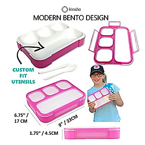 Bento Lunch Box for Girls, Kids Adults | Snack Containers with 4 Compartment Dividers, Boxes for School Pre-School Daycare Lunches BPA Free, Food and Microwave Safe | Pink Rose