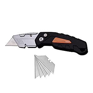Edward Tools Folding Utility Knife with SK5 Replacement Blades - Foldable Razor Knife with Locking Release Button - Metal Belt Clip - Quick Snap Lock Blade Change - Wire Stripping Notch (1)