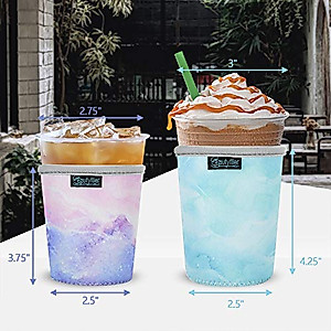 Beautyflier Reusable Iced Coffee Cup Insulator Sleeve for Cold Drinks Beverages and Hot Coffee Neoprene Cup Holder for Starbucks Coffee Dunkin Donuts More (Starry Sky)