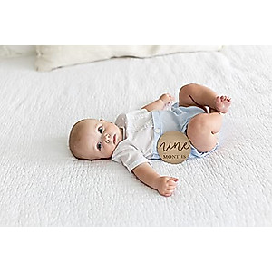 Little Pear Wooden Milestone Photo Cards, Baby Announcement Cards, Double Sided Photo Prop Monthly Milestone Discs, Pregnancy Journey Milestone Markers, 1-12 Months, Light Wood