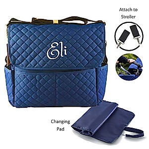 Dream Embroidery PERSONALIZED Large Diaper Bag Messenger Bag Baby Shoulder Bag Monogram (Blue)