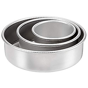 AmazonCommercial Aluminum Round Cake Pans, 3-Piece Set, Includes Pan Sizes in 8, 6, and 4 Inches