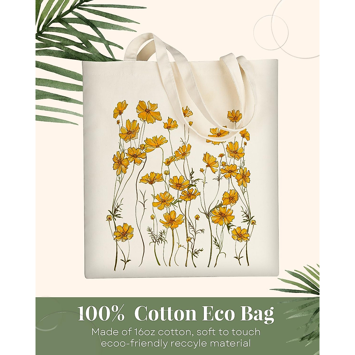 AUSVKAI Canvas Tote Bag Aesthetic for Women, Cute Yellow Flower Reusable Cloth Cotton Bags for Shopping School Beach Trendy Gifts
