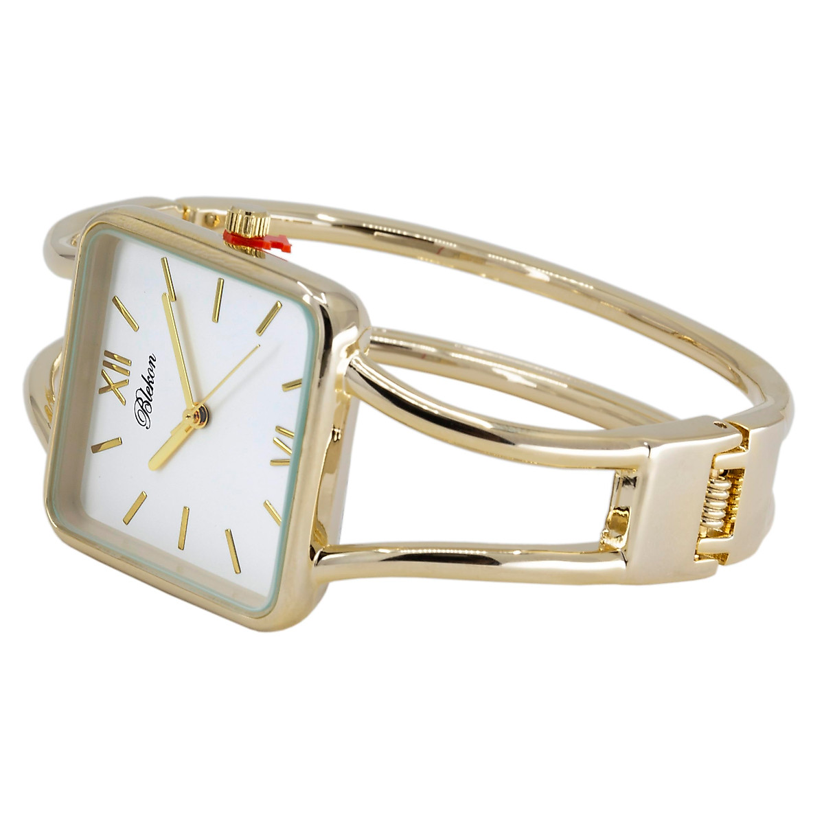 Blekon Collections Womens 30mm Square Elegant Metal Cuff Bangle Fashion Watch (Gold)