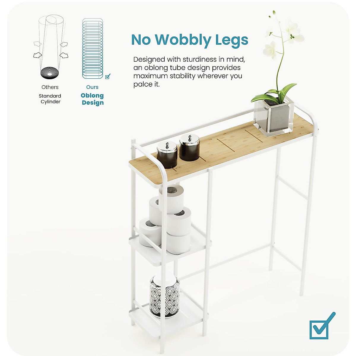 Home Zone Living Over The Toilet Bathroom Storage Organizer with Slim Shelving for Your Restroom, Kitchen, or Living Room, White Bamboo Accent Shelf