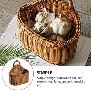 Woven Belly Basket Woven Cutlery Storage Organizer Plastic Hanging Caddy Bin for Kitchen Table Cabinet Pantry Forks Spoons Napkins Serving Basket 21x19cm Handwoven Hanging Baskets