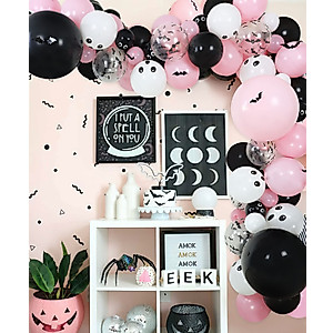 Halloween Party Balloon Arch Garland Kit, 125Pcs 18" 12" 5" Black Pink Latex Balloons 18" BOO Foil Balloon with 3D PVC Bat Halloween Decorations Pack for Halloween Party Decorations Halloween Supplies