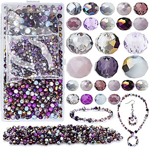 KINGSHINE 1000pcs 4/6/8mm Purple Color Briolette Crystal Glass Beads for Jewelry Making Supply,Round Rondelle Faceted Spacer Beads,Crystal Beads for Bracelets Necklaces DIY Crafts