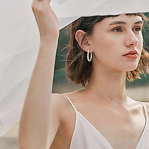 Two Tone Hoop Earrings for Women Gold And Silver Small Sterling Silver Oval Grooved Hoop Earrings Jewelry Gifts