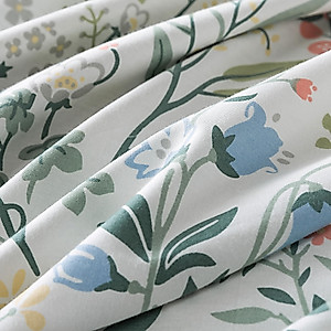 HoneiLife Duvet Cover Queen Size - 100% Cotton Comforter Floral Breathable Duvet Cover with Zipper Closure & Corner Ties,3pcs Wildflower Comforter Cover Sets- Fragrant Grass