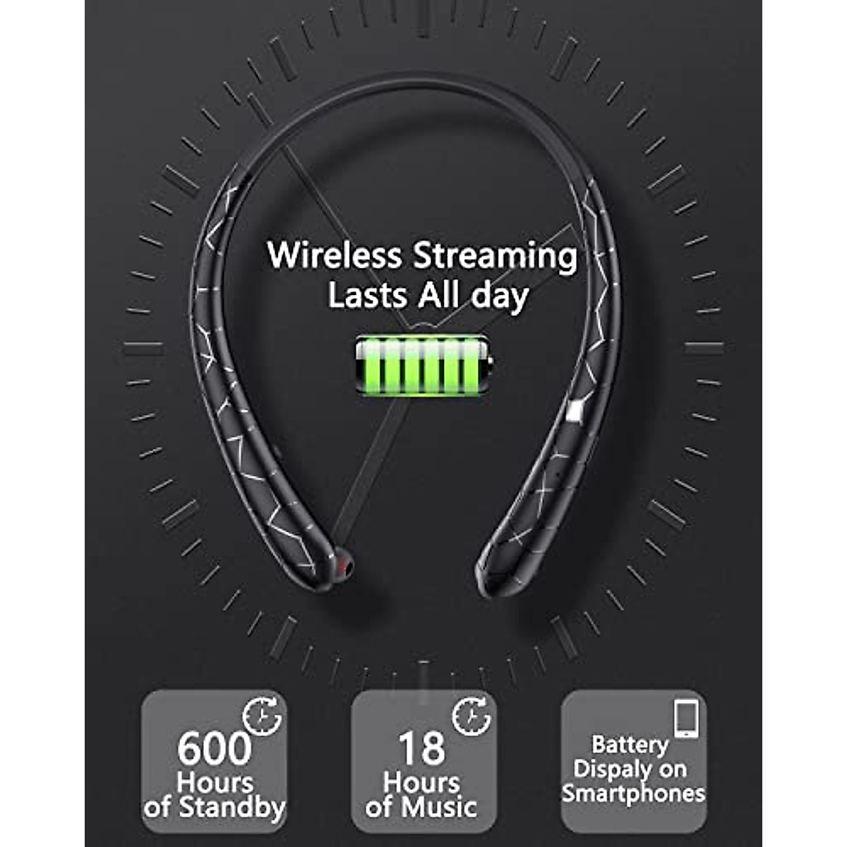 Yarayeon Bluetooth Headphones.Neckband Bluetooth Headphones with Vibration.IPX5 Sweatproof.Noise Canceling Stereo Headphones and Retractable Earbuds for Sports.Music.Meetings (Black2)