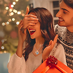 OJK Rose Heart Aquamarine Necklace for Women Sterling Silver March Birthstone Necklace for Her Wife Girls Jewelry Birthday Anniversary Christmas Gifts