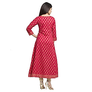 Yash Gallery Women's Cotton Gold Printed Anarkali Kurtis for Women (Red, L)
