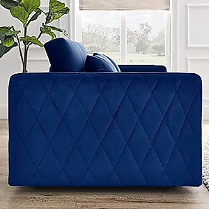Melpomene Loveseat Sleeper Velvet Couch w/Pull-Out Bed and Adjustable Back, 55" Modern Convertible Sofa Bed w/ 2 Detachable Arm Pockets and 2 Pillows (Blue)