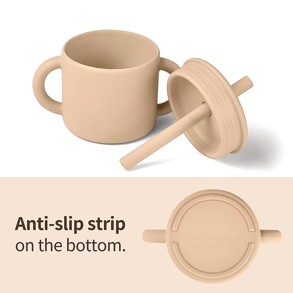 Silicon Sippy Trainer Straw Cups Double Handle Silicone Cup, Baby Training Cup with Handles Lid and Straw, BPA Free, Unbreakable 6.7oz