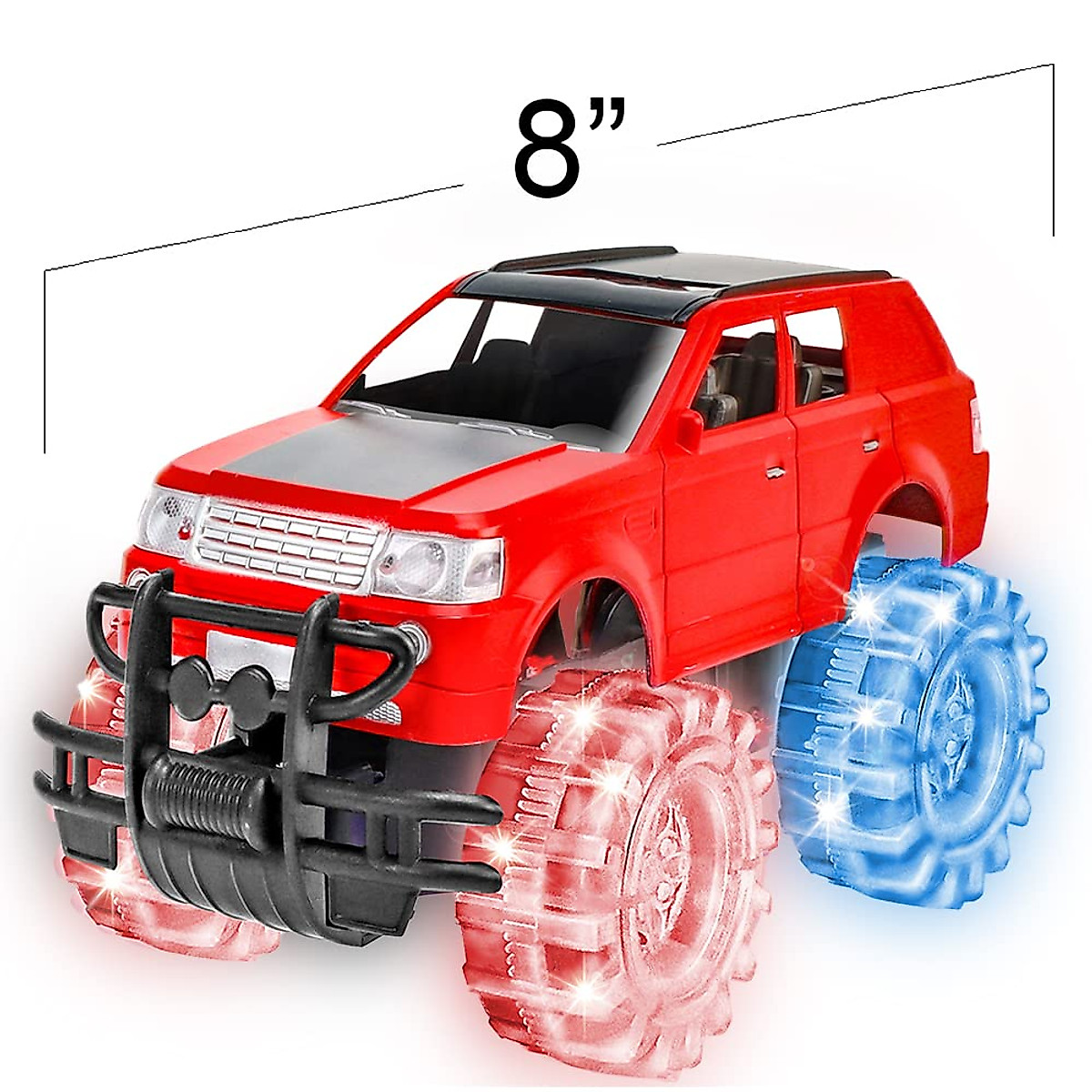 ArtCreativity Light Up Red Monster Truck Toy, 1 Piece, 8 Inch Toy Monster Truck with Flashing LED Tires and Batteries, Push n Go Car Toys for Kids, Fun Gift for Boys & Girls Ages 3 and Up