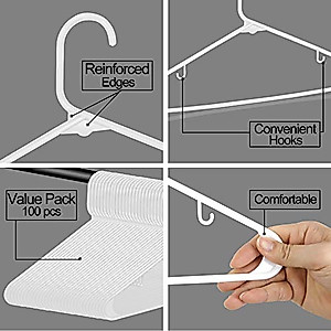ZenStyle 100 Pack Standard Size White Plastic Hangers for Clothes Lightweight Space Saving Tubular Clothing Hangers