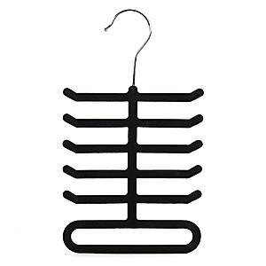 HANGERWORLD Black Velvet Flocked Tie Rack Hanger Belt Accessory Organizer For Closet Ties Holder