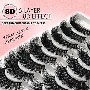 royaomis Fluffy Mink Lashes 20mm Cat-Eye Faux Mink Eyelashes 10 Pairs, 8d Dramatic Long Thick Volume Fake Eyelashes by Royaomis(Z67)
