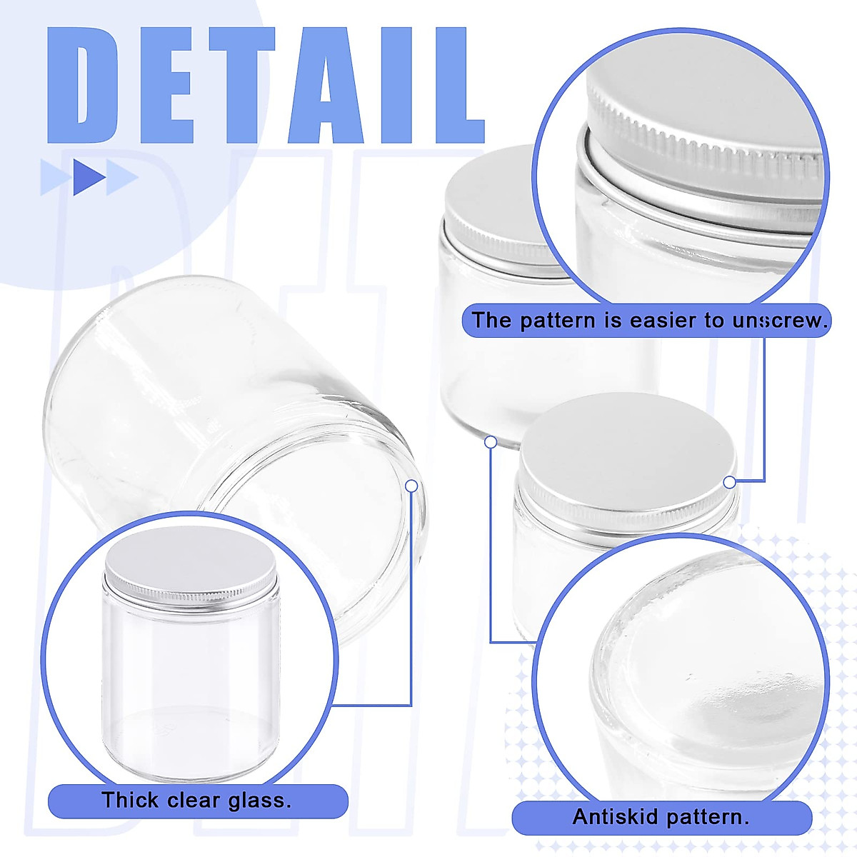 Glarks 12 Pack 2oz 4oz 8oz Glass Jars with Lids, Round Clear Glass Jars with Inner Liner and Silver Lids for Storing Creams, Beauty Products, Cosmetic, Lotion and Ointments