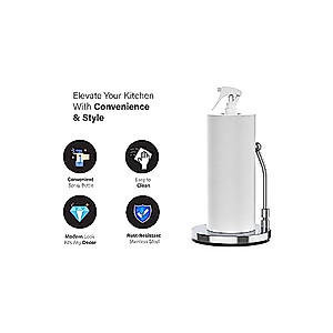 Paper Towel Holder with Spray Bottle by Elevated Essentials - Heavy Non Slip Weighted Stainless Steel Base for One Handed Operation - The Perfect Countertop Kitchen Paper Towel Holder
