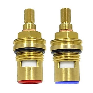 Huashan Replacement Brass Ceramic Disc Stem Cartridge Faucet Valve Quarter Turn 1/2" X 53mm x 12mm spline length 20 teeth(PAIR Hot & Cold)